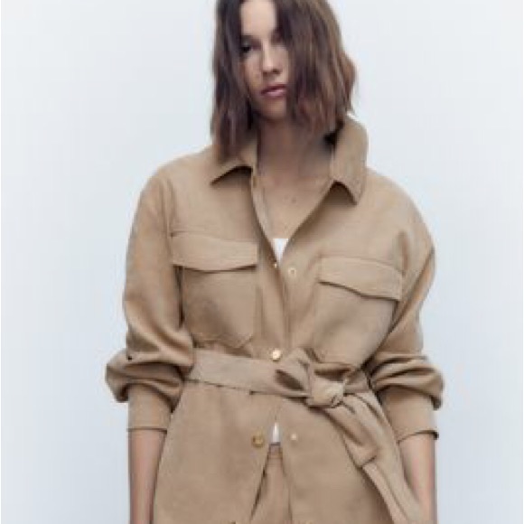 Zara | Jackets & Coats | Zara Belted Overshirt With Golden Buttons ...